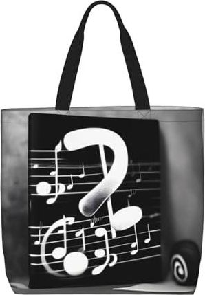 Generic Note De Musique Noire Et Blanche Sac Cabas R&eacute;utilisable Sacs De Courses Grand Sac Fourre-Tout Pour Travail Shopping Gym