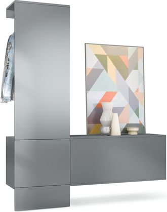 Vladon Garderobe Carlton Set 4, Made in Germany, Wandgarderobe aus Deko-Paneel & Hängeschrank für Schuhe, Anthrazit matt/Graphit seidenmatt (156,5 x 193 x 35