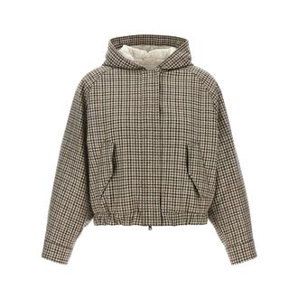 Brunello Cucinelli Femme, Vestes, Beige, Taille: 36 FR Shiny Zipper Pull Check Jacket