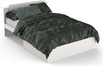 Demeyere Lit 140 x 190/200 Avec Rangement Industriel 2 Tiroirs 2 Niches - Coloris Noir Mat und Chêne Clair - 144,7 x 227 x 87,7 cm