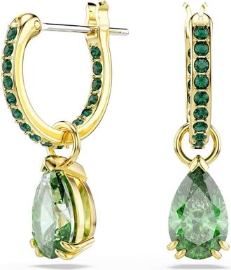 Swarovski Attract Drop-Ohrhänger, Grüne, Vergoldete Ohrringe mit Strahlenden Swarovski Kristallen im Tropfenschliff