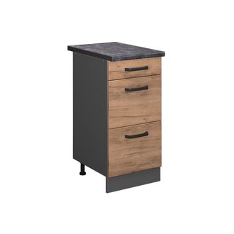 Vicco Küchenunterschrank R-Line, Goldkraft Eiche/Anthrazit, 40 cm mit Schubladen, AP Anthrazit