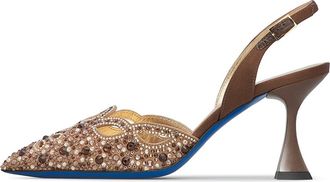 Loriblu Femme, Chaussures, Brun, Taille: 36 EU Escarpins Ouverts en Daim Orn&eacute;s de Cristaux