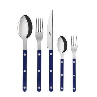 Sabre Paris Tafelbesteck, 5-teilig - Bistrot - Messer, Gabel, Esslöffel, Teelöffel & Kuchengabel - Edelstahl & Nylon - Spülmaschinenfest - Marineblau