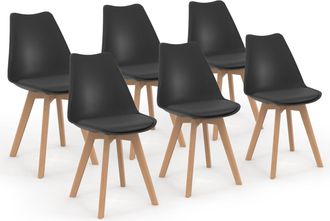 IDMarket Set mit 6 skandinavischen Stühlen Sara für Esszimmer, Schwarz