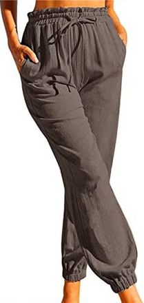 Generic Pantalon en Lin Femme Large D&eacute;contract&eacute; Fluide Pantalon D&eacute;contract&eacute; en Coton et Lin &Agrave; Taille &Eacute;lastique pour Femmes avec Poches Travail Femme Baggy (Br