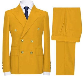 Generic Costume 2 pi&egrave;ces &agrave; double boutonnage pour homme Coupe ajust&eacute;e Blazer Manteau Pantalon Coupe r&eacute;guli&egrave;re Veste habill&eacute;e, dor&eacute;, XXL