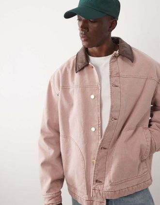 Asos Veste de travail avec col contrastant - Rose d&eacute;lav&eacute;