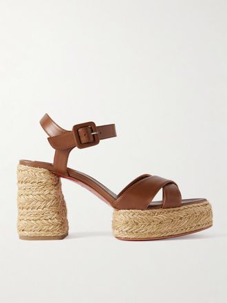 Christian Louboutin Sandales Plates-formes Façon Espadrilles En Cuir Calakala 85 - Marron