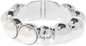 Alexander McQueen bague Skull en perle - Argent