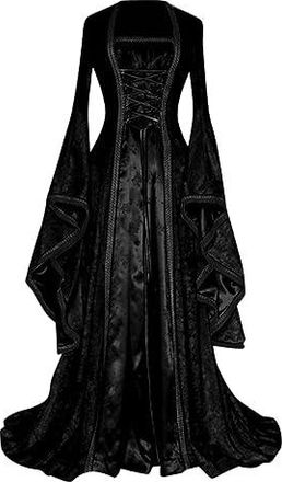 Generic Costume dHalloween pour femmes, robe de sorcière médiévale avec manches évasées, robes longues vintage, victoriennes, renaissance, gothiques, pour fêt