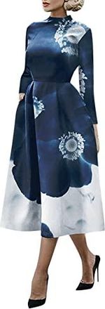 Generic 2026 Robes amincissantes Printemps et &eacute;t&eacute; Femmes Bib Manches Longues Slim Print Dress, noir fonc&eacute;, XL