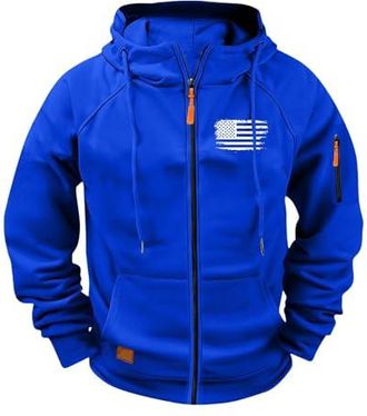 Generic DENGJIAMY Sweat à capuche drapeau américain pour homme Veste patriotique dautomne Chemises à capuche à manches longues Tendance 4 juillet Hauts Hommes