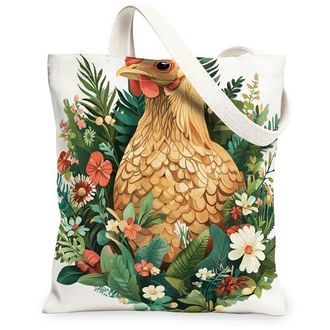 Generic Sac fourre-tout en toile de volaille de printemps pour faire du shopping, 33 x 38,1 cm, sac d&eacute;picerie r&eacute;utilisable pour femme, joli motif botanique, e