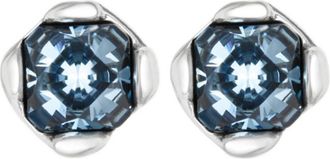 Uno De 50 UNOde50 Sterling Silber plattierte Ohrringe mit blauem facettiertem Kristall mit Würfelverschluss und Logo-Gravur