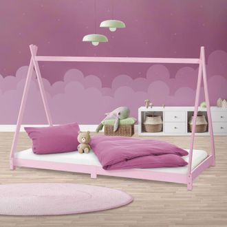 ML Design Ml-design - Lit dEnfants Tipi 90x200 cm avec Sommier &agrave; Lattes, en Bois Massif, Rose, Tente Indien de Jeu Int&eacute;rieur, Cadre pour Fille et Gar&ccedil;on