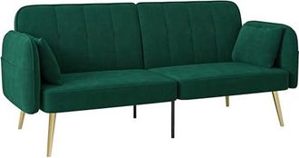 HOMCOM Canap&eacute; Convertible 2 Places canap&eacute;-lit canap&eacute; clic-clac en Tissu Velours avec Dossier r&eacute;glable et Coussins pour Salon, Chambre damis, Vert fonc&eacute;