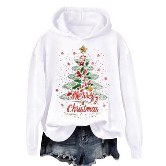 Generic Sweat à capuche de Noël 2025 pour femme - Imprimé dHalloween décontracté - Pour les loisirs - Pour les fêtes dentraînement, les cadeaux de Noël, blanc