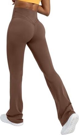 Generic Pantalon de Yoga Femme Fluide Taille Haute Legging de Sport évasé Booucut Leggings Décontracté Pantalon pour Fitness Sport Gym Yoga Danse (A0a2-Brown,
