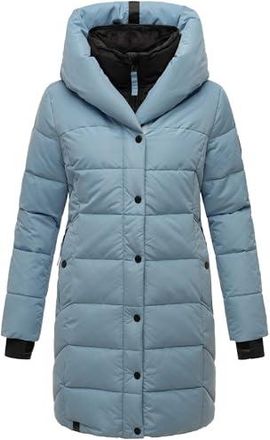 Navahoo Manteau dhiver chaud matelassé pour femme - Avec capuche et col en polaire amovible - Taille XS à 3XL, Bleu poudre, M