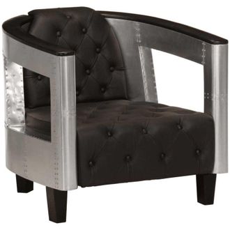 vidaXL Vidaxl - Fauteuil en style daviation noir cuir v&eacute;ritable
