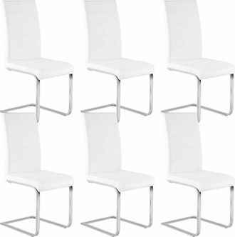 Woltu Woltu - Lot de 6 Chaises Salle &agrave; Manger Chaise Cantilever en Similicuir, Doux et confortable, Blanc