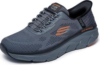 Skechers Dlux Walker 2.0 Rezinate Chaussures à Enfiler Mains Libres pour Homme, Gris Anthracite/Orange, 9.5 X-Wide
