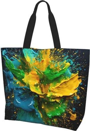 Generic Collision Des Couleurs Verte Et Jaune Sac A Main Femme Imperm&eacute;able Sacs De Courses Grand Sac Cabas Pour Plage Universit&eacute; Gym