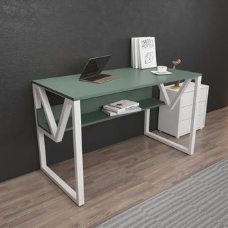 Hanah Home Stylish Study Desk, Green & White, 120 x 72.8 x 60 cm | 100% Melamine Coated Particle Board, 18 mm Thick | Perfect for Modern Home Office & Study
