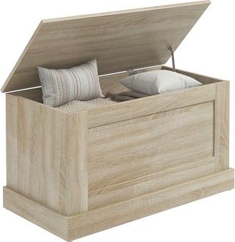 HOMCOM Coffre de Rangement, Coffre &agrave; Jouets en Bois, avec charni&egrave;re de s&eacute;curit&eacute;, pour Salon, entr&eacute;e, 80 x 40 x 45 cm, Bois Naturel