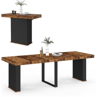 IDMarket Ausziehbarer Konsolentisch EDEN 10 Personen 235 cm Holz Effekt gealtert und schwarz