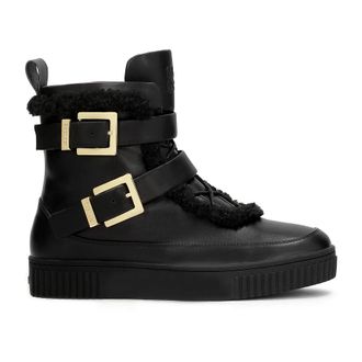Kazar Lederstiefel verziert mit Schnallen und Schaffell - - Shoes - Damen - Schwarzk - 40 EU