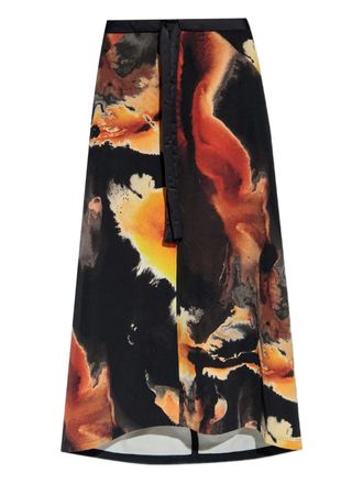 Yohji Yamamoto jupe longue à imprimé abstrait - Noir