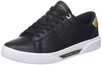 Tommy Hilfiger Damen Court Sneaker Chic Panel Court Sneaker aus Leder, Schwarz (Black), 37