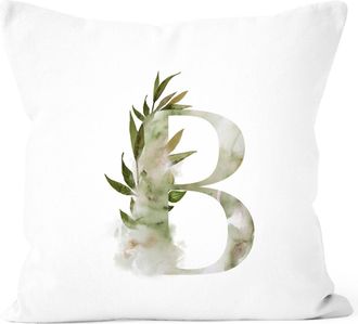 Autiga Kissenbezug Buchstaben-Kissen B Buchstabe Alphabet Monogramm Anfangsbuchstaben Watercolor gezeichnet Kissen-H&uuml;lle wei&szlig; 40cm x 40cm