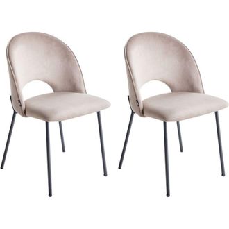 Beliani Lot de 2 Chaises de Salle &agrave; Manger R&eacute;tro en Velours Glamour Taupe Covelo