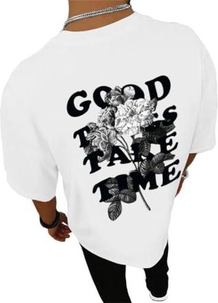 TOMWELL Oversize T-Shirt pour Homme Imprimé à Manches Courtes Col Rond Casual Tee Shirt Décontracté Mode Vintage Streetwear Été Chemisier Hauts Manches Courte