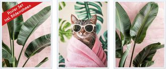 Wackadoo Poster Set Wellness Katze 3er Set inklusive Bilderrahmen 30x40 cm Poster Bilderset mit rahmen picture frame Bilder Set