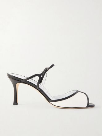 Manolo Blahnik Mules En Cuir Bicolore Versari 70 - Blanc