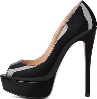 EDEFS Escarpins Peep Toe Femme - Plateformes Chaussures &agrave; Talons Hauts - Escarpins Bout Ouvert Femme - Noir 36