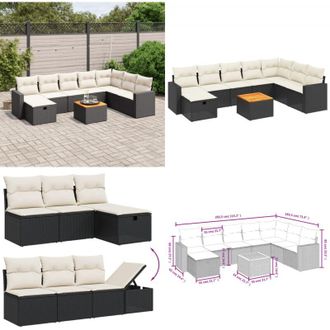 vidaXL Vidaxl - 9-tlg. Garten-Sofagarnitur mit Kissen Schwarz Poly Rattan - Gartenm&ouml;bel - Esszimmergarnituren - Outdoor-Lounge - Rattanm&ouml;bel - Balkonm&ouml;bel
