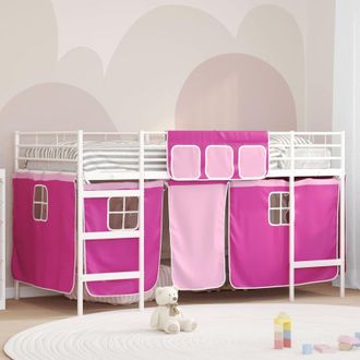 vidaXL vidaXL Cadre de Lit Mezzanine pour Enfants avec Rideaux Blanc et rose