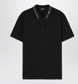 Versace Black polo shirt with Medusa embroidery