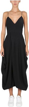 Stella McCartney Femme, Robes, Noir, Taille: 40 FR Robe midi drap&eacute;e &agrave; col V plongeant