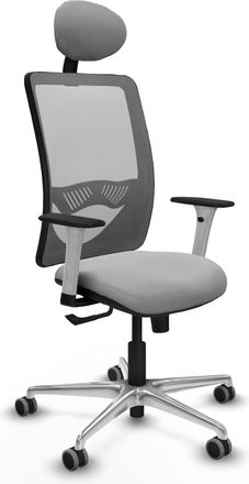 Piqueras y Crespo Grauer B&uuml;rostuhl Zulema mit wei&szlig;en und schwarzen Armlehnen, h&ouml;henverstellbarer Lendenwirbelst&uuml;tze und festem Kopfteil, ausgestattet mit 3 Positionen, 