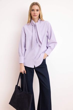 Trendyol Modest Damen Lila Einfarbig Lang Regular Fit Modest Hemden