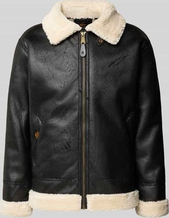Alpha Industries Relaxed Fit Jacke in Leder-Optik mit Umlegekragen