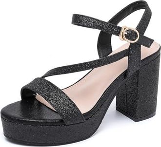 Dadawen Femmes Plate-Forme Chunky Bride de Cheville Sandales à Talons Sexy Dress Chaussures 8.5 CM Heels Noir 41