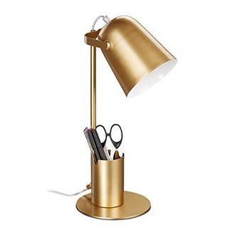 Relaxdays Schreibtischlampe mit Stifthalter, Bürolampe Schreibtisch, E27, moderne Tischlampe, HBT: 40 x 15 x 20 cm, gold
