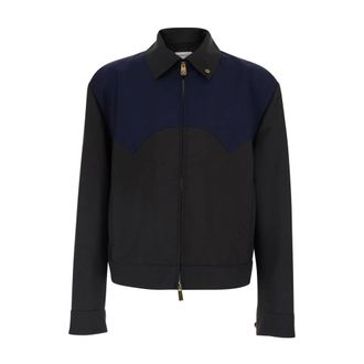 Versace Homme, Vestes, Multicolore, Taille: M Look 20 Giubbotto Zippato in Lana Spallone a Contrasto